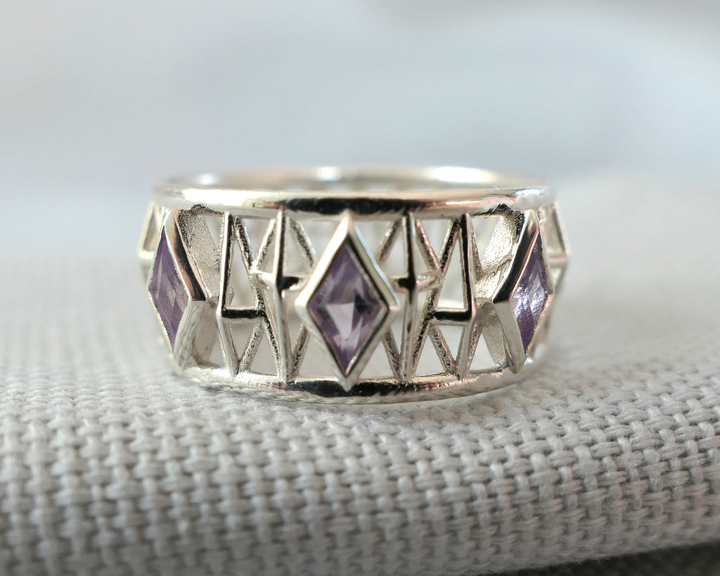 Contemporary Structural Rose de France Ring, Sterling Silver