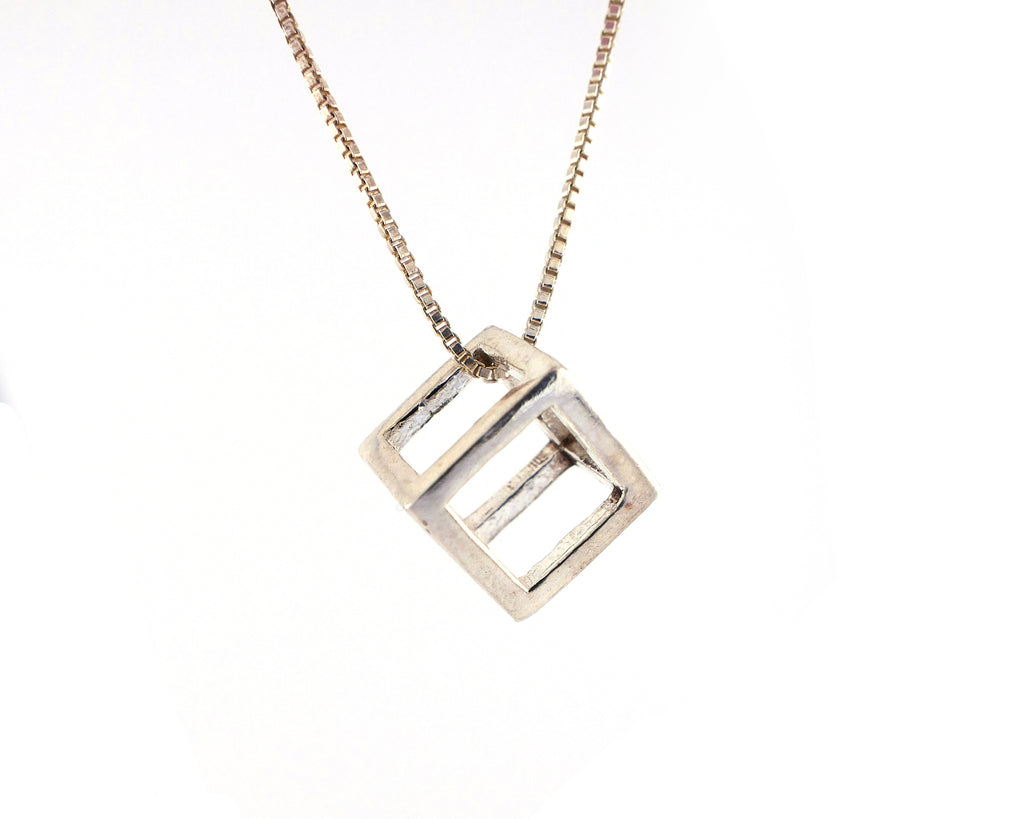 Sterling Silver Cube Necklace | Silver Sculptor